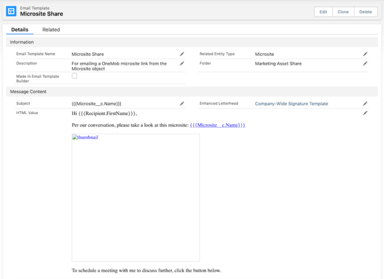 Salesforce Email Template for Sharing a OneMob Microsite - CRM Switch